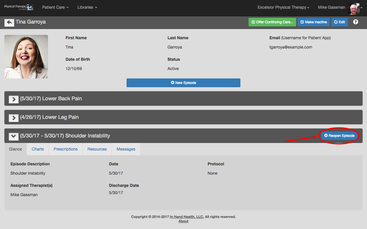 Glance: Close or Reopen an Episode of Care – In Hand Health
