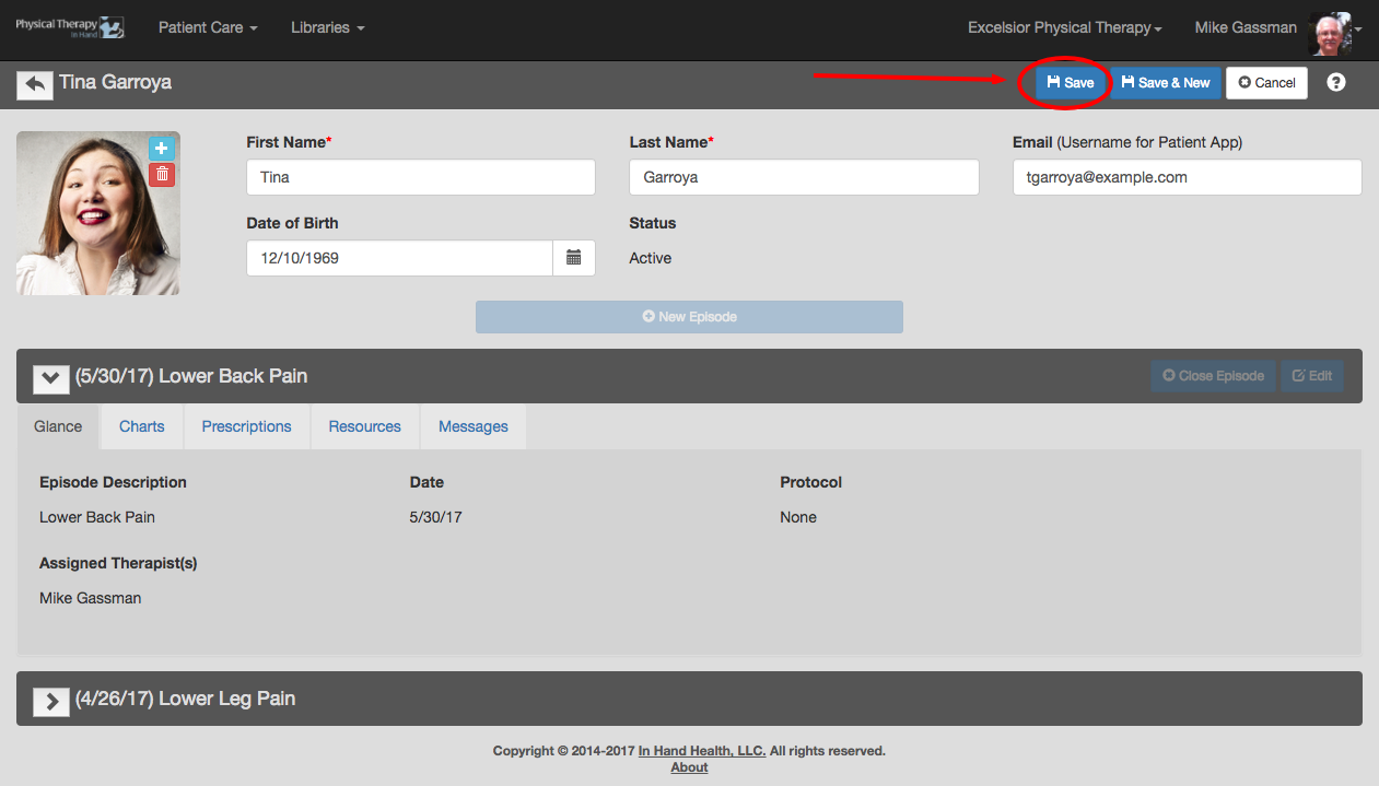 Glance: Edit Patient Information and Episode(s) of Care – In Hand Health