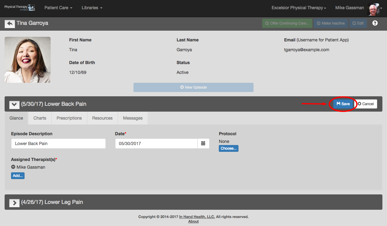 Glance: Edit Patient Information and Episode(s) of Care – In Hand Health