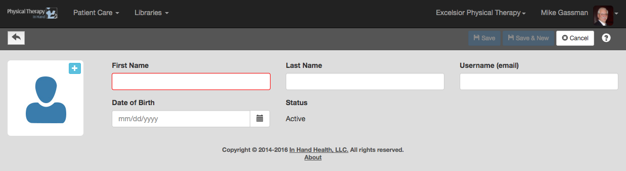 Create New Patient: Add Information – In Hand Health
